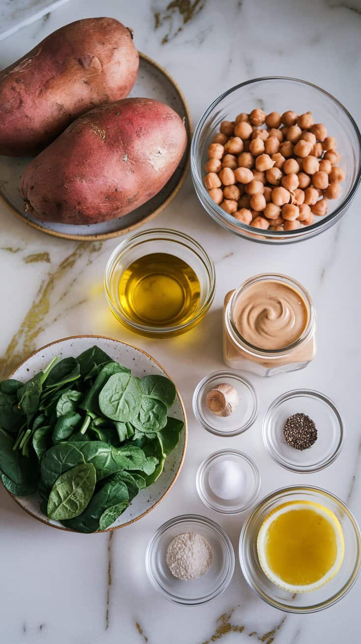 Chickpea Spinach Stuffed Sweet Potatoes - Thao Bui
